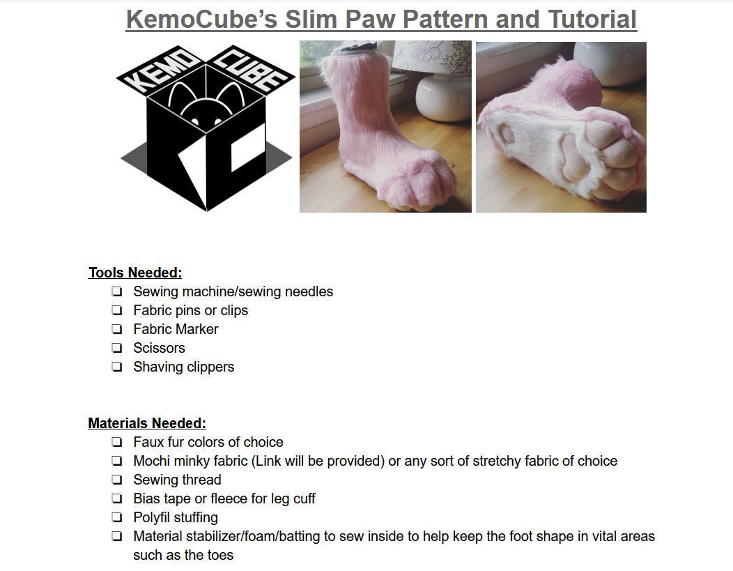 Kemocube's Fursuit Slim Sock Paws Pattern Digital PDF - Etsy Canada