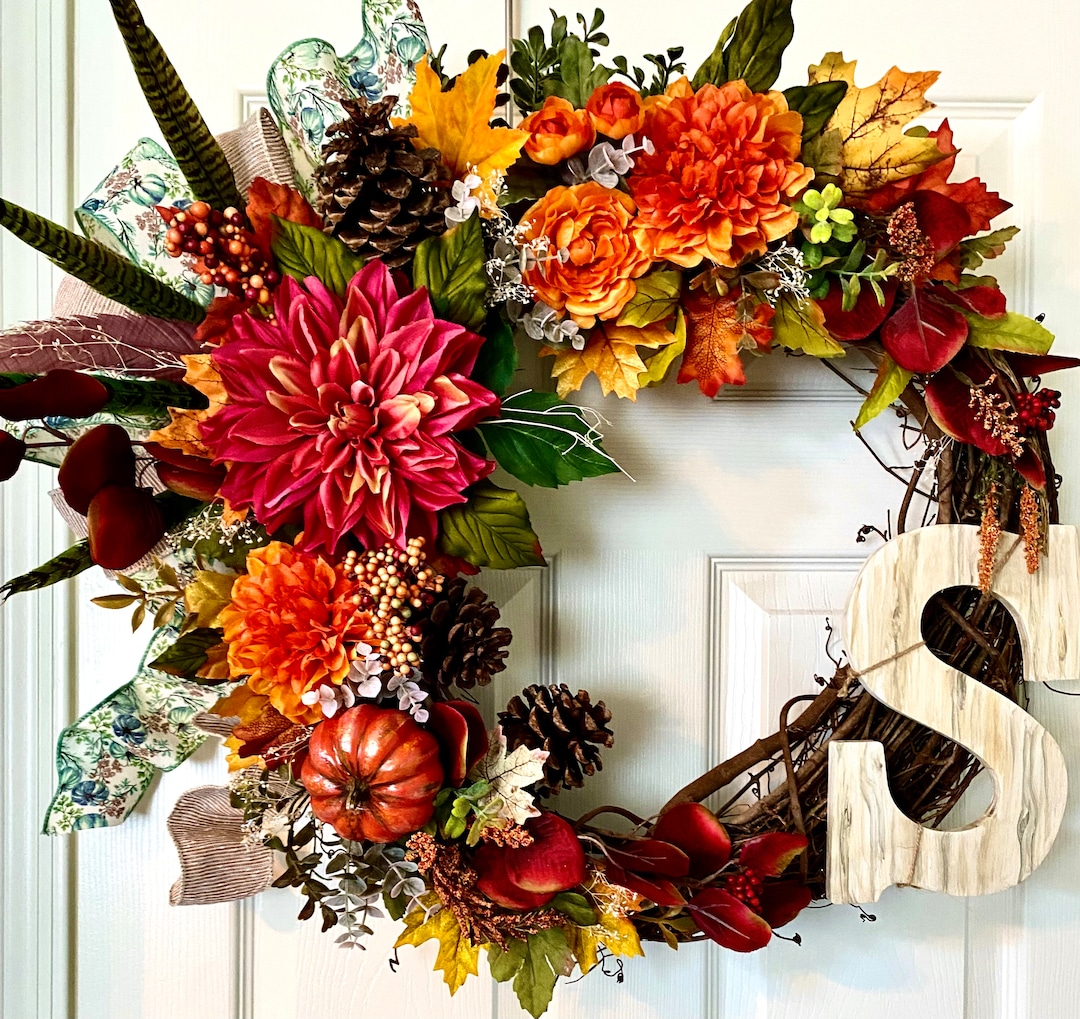 Fall Floral Wreath, Autumn Wreath,thanksgivings Wreath, Fall Wreath ...