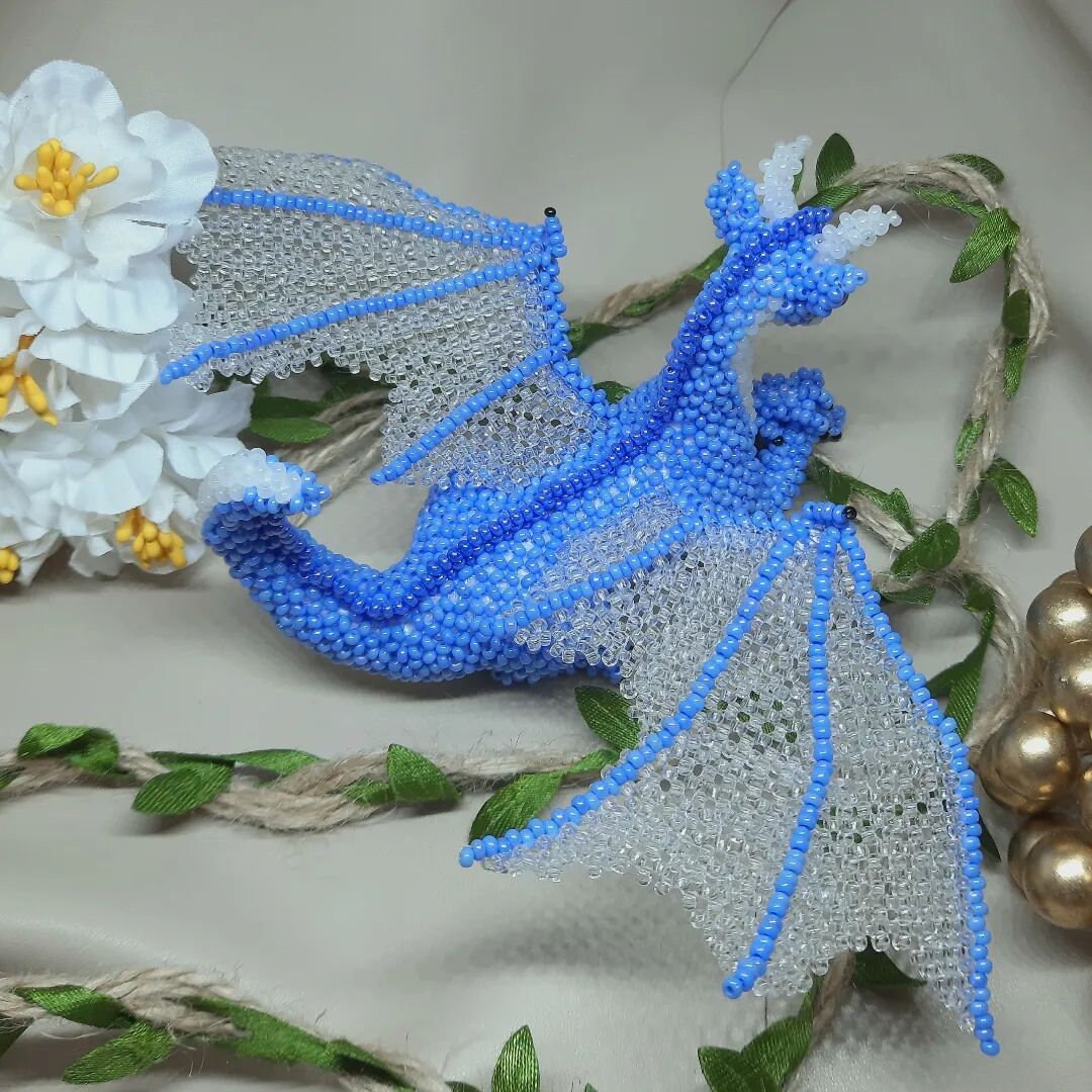 Beaded Dragon With Large Movable Wings, Standing Dragon, Recumbent ...