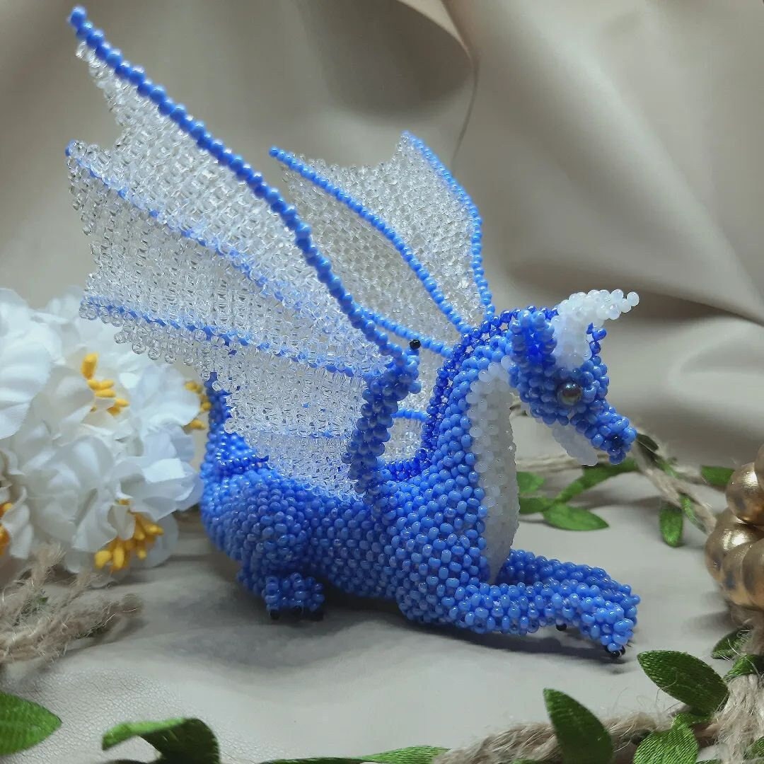 Beaded Dragon With Large Movable Wings, Standing Dragon, Recumbent ...