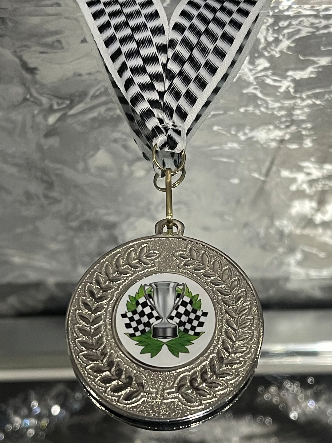 Racing Party Medals: Silver Karting Awards With Checkered Lanyard - Etsy UK
