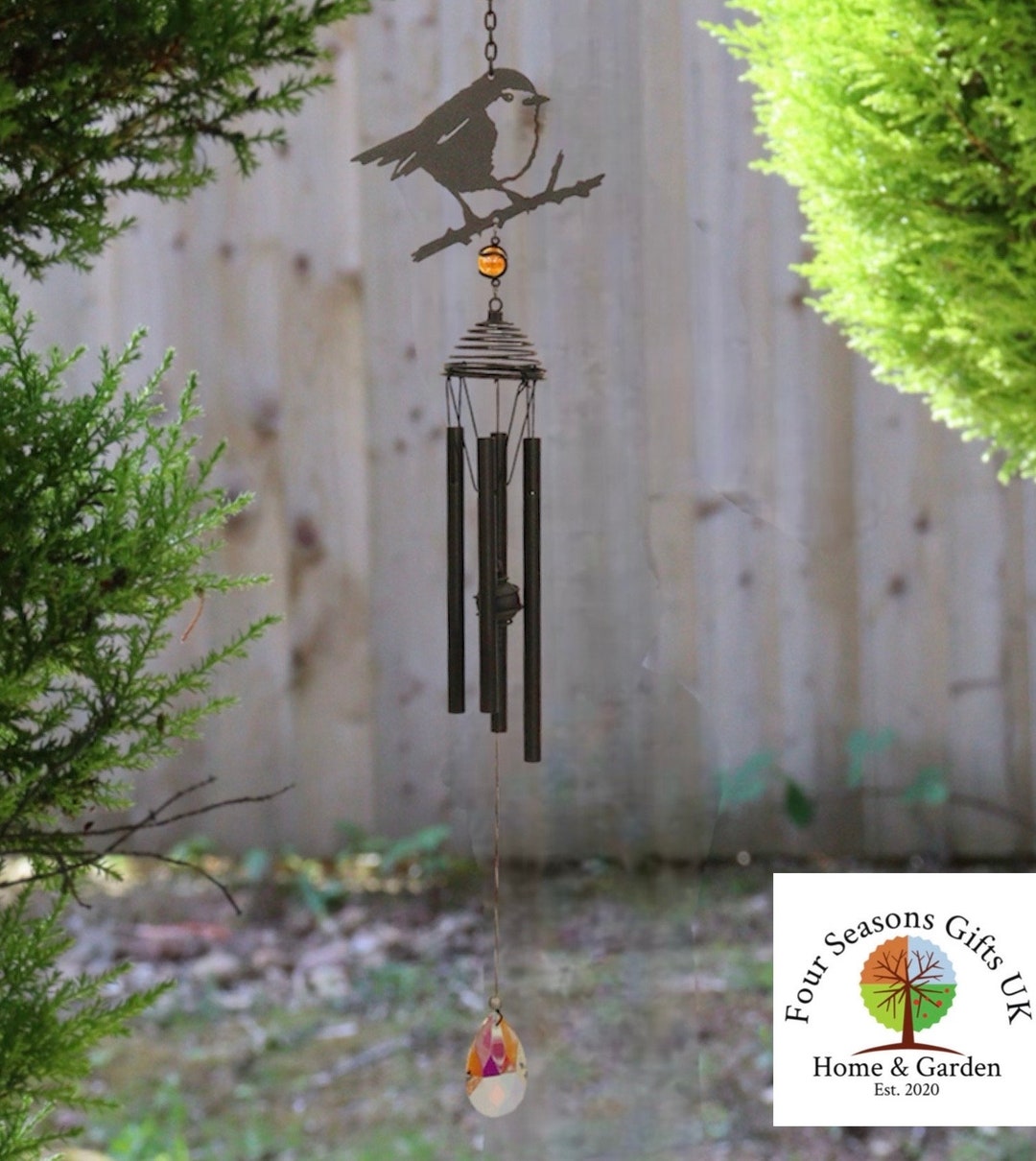 Robin Bird Silhouette Wind Chime Wind Spinner Garden Hanging Ornament ...