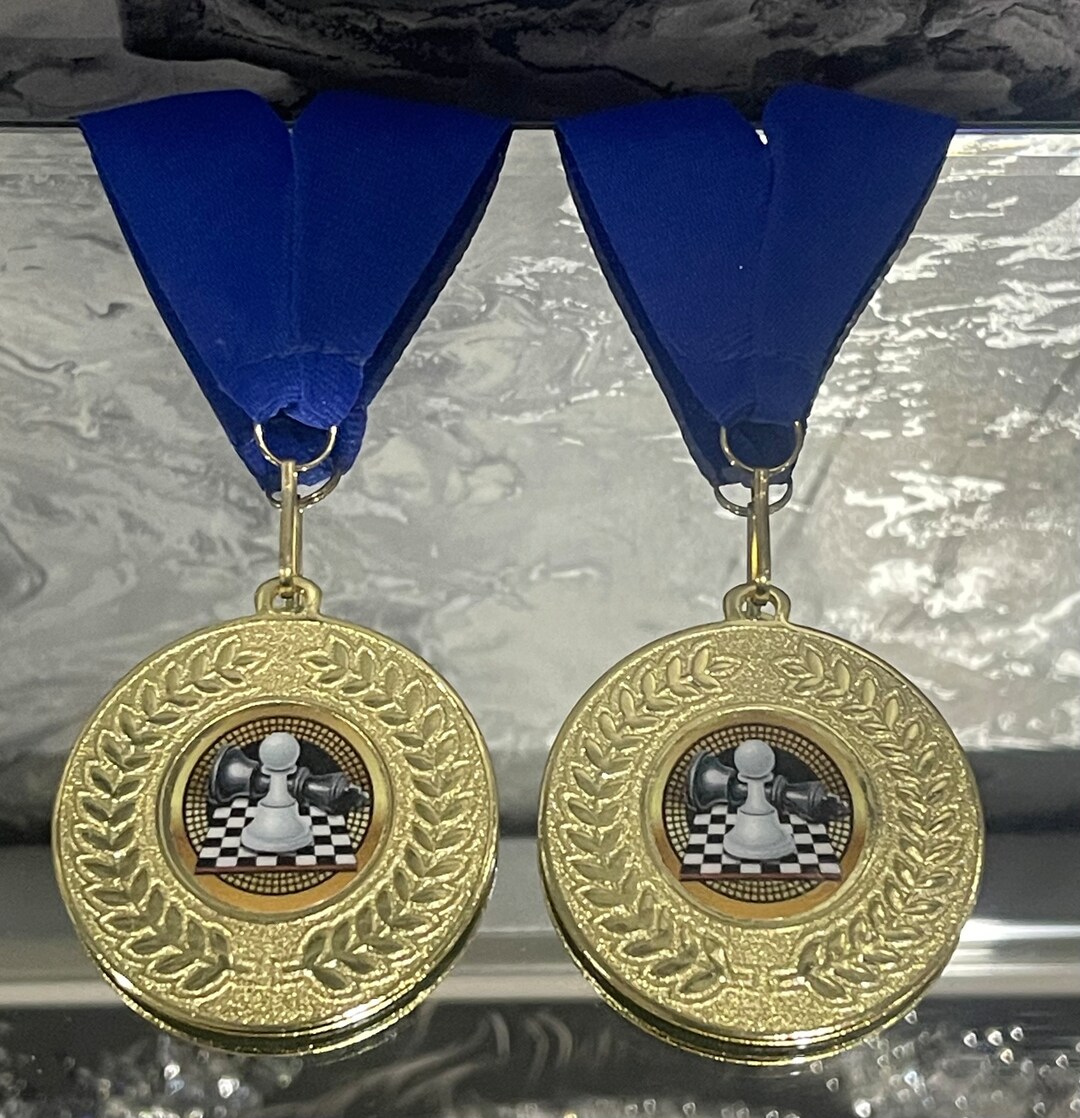 Gold Chess Medals – 50mm Award With Blue Lanyard - Etsy