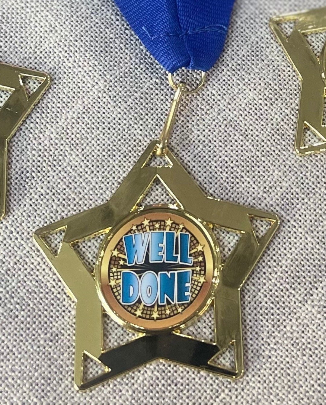 Well Done Star Medal: 60mm Gold Award With Blue Lanyard - Etsy