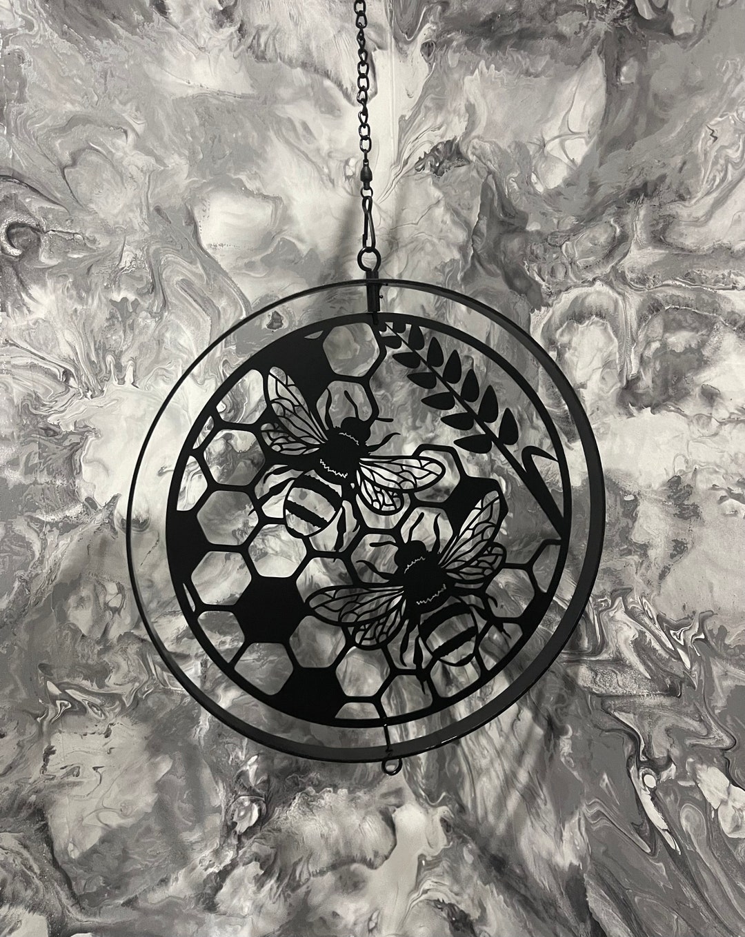 Honeybee Bee Silhouette Orbit Wind Spinner Tree Hanger Decoration ...