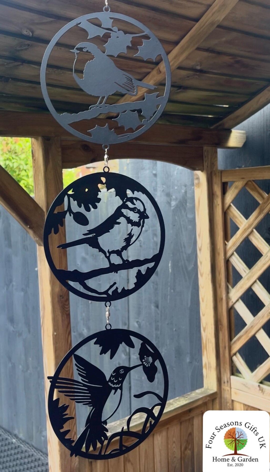 Metal Wind Spinner, Garden Hanging Decor, Robin, Blue Tit Outdoor ...