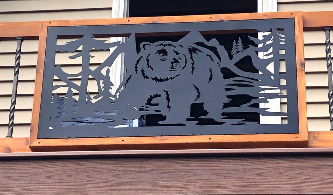 Rustic Bear and Mountains Wildlife Railing Insert - Etsy