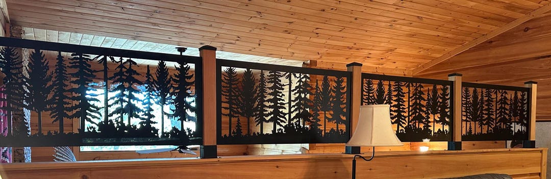 Decorative Rustic Railings, A Forest Scene, Metal Panel Insert, Railing ...