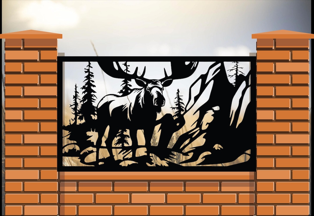 Decorative Rustic Railings, Wildlife Scenery With Moose, Metal Panel ...