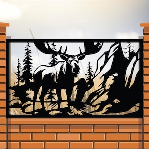 Decorative Rustic Railings, Wildlife Scenery With Moose, Metal Panel ...