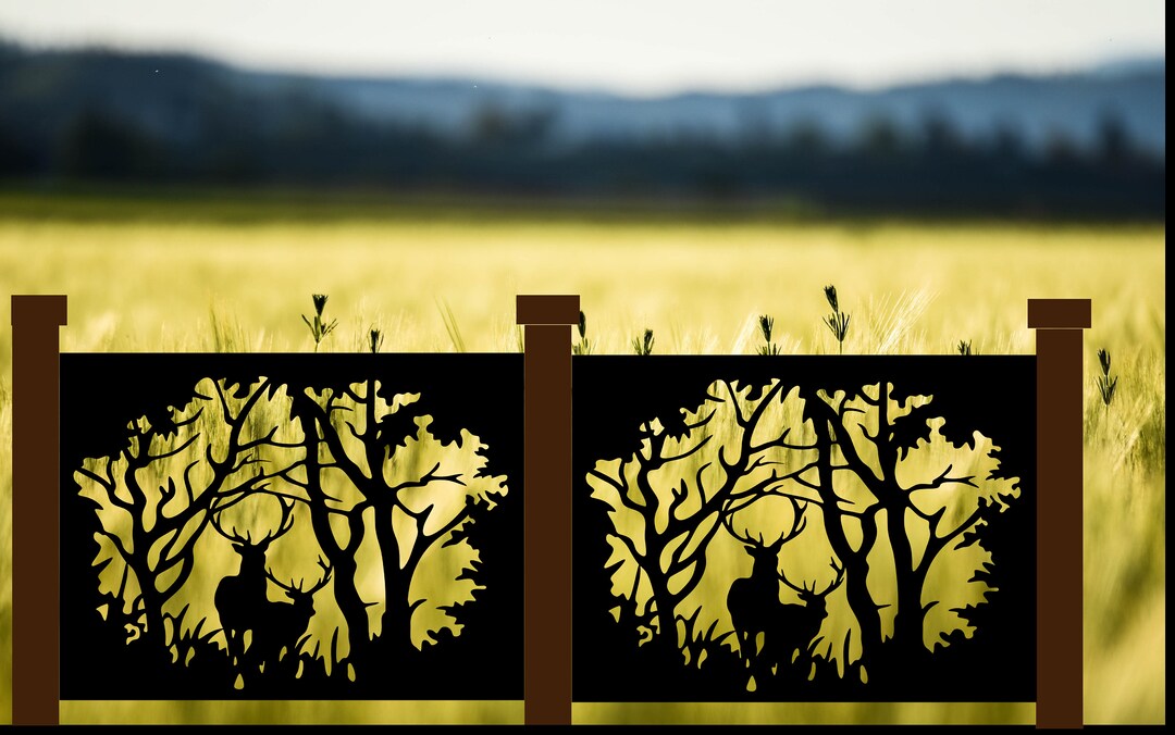 Decorative Rustic Railings, Wildlife Scenery Two Bucks in Winter Woods ...