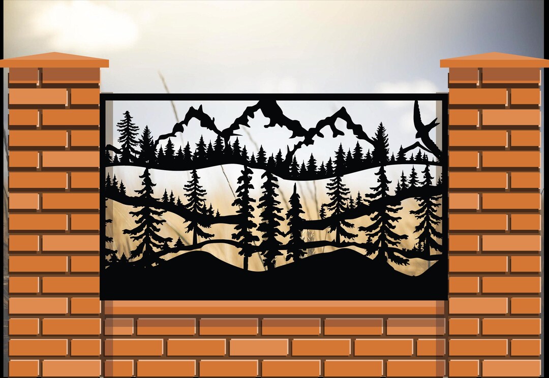 Decorative Rustic Railings, Mountain Range Pines, Metal Panel Insert ...
