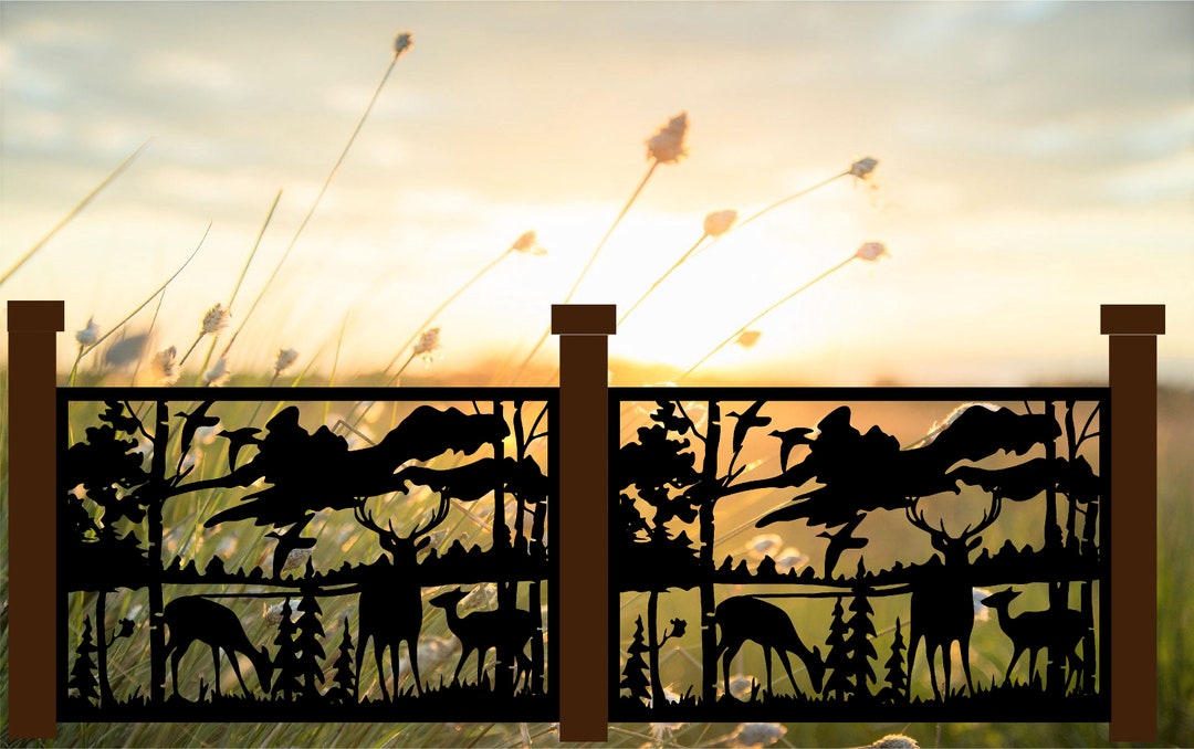 Rustic Wildlife Scene Metal Panel and Railing Art With Deer and Flying ...