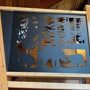 Decorative Rustic Railings, Wildlife Scenery With Bear and Cubs, Metal ...