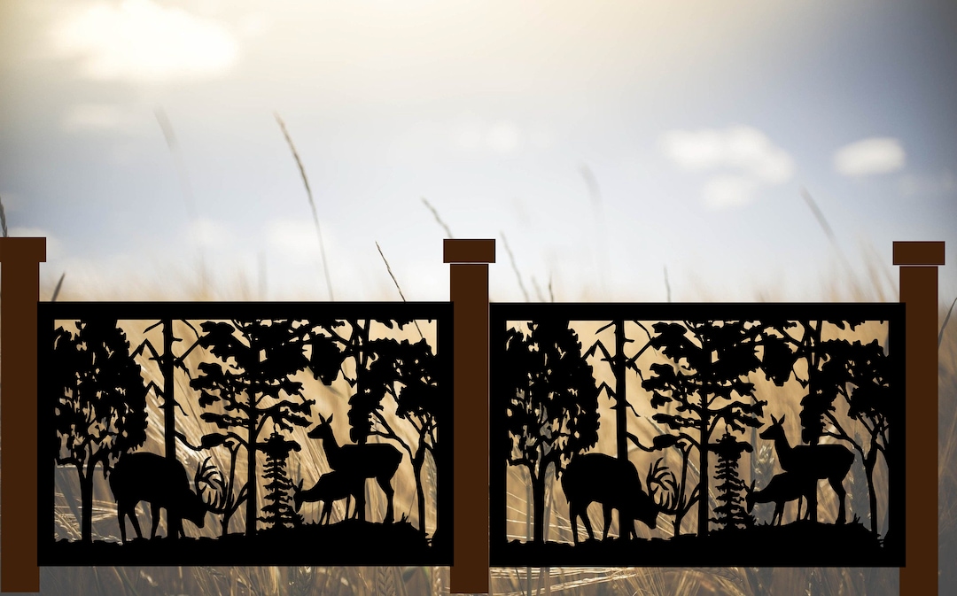 Decorative Rustic Railings, Wildlife Scenery With Buck, Doe & Fawn ...