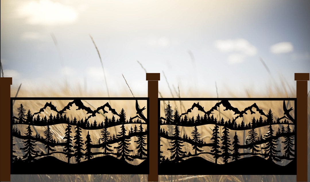 Decorative Rustic Railings, Mountain Range Pines, Metal Panel Insert ...