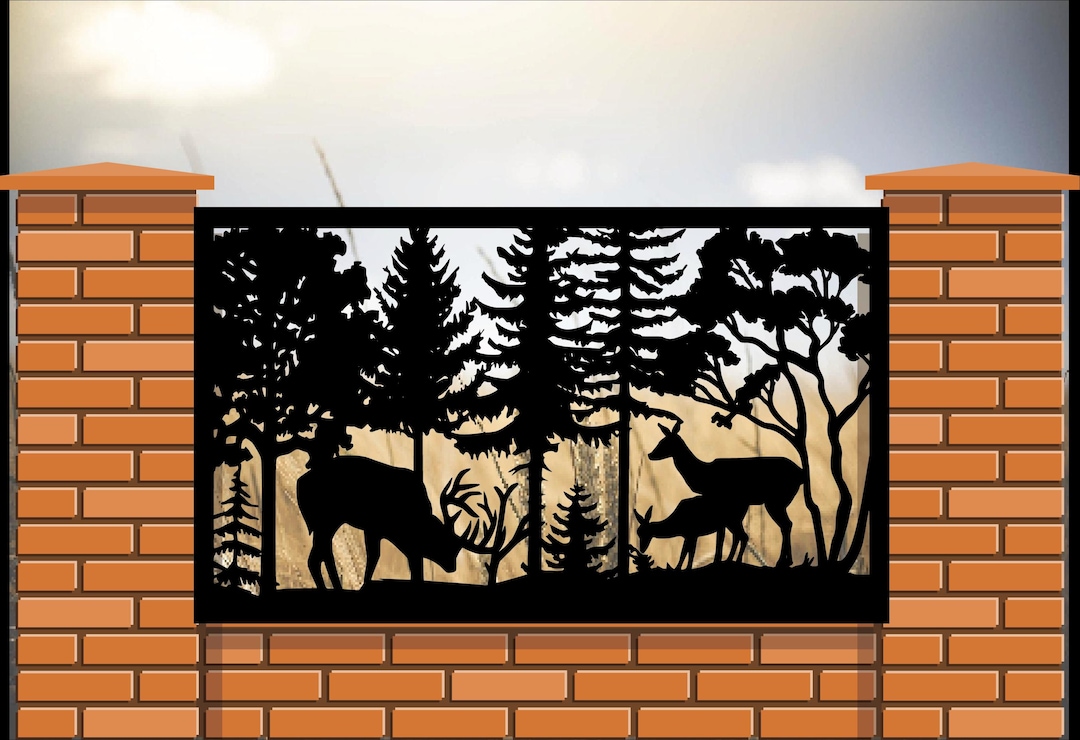 Decorative Rustic Railings, Wildlife Scenery With Buck, Doe & Fawn ...
