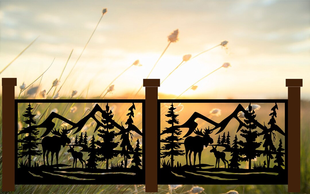 Rustic Moose, Calf and Mountains Panel Art - Etsy