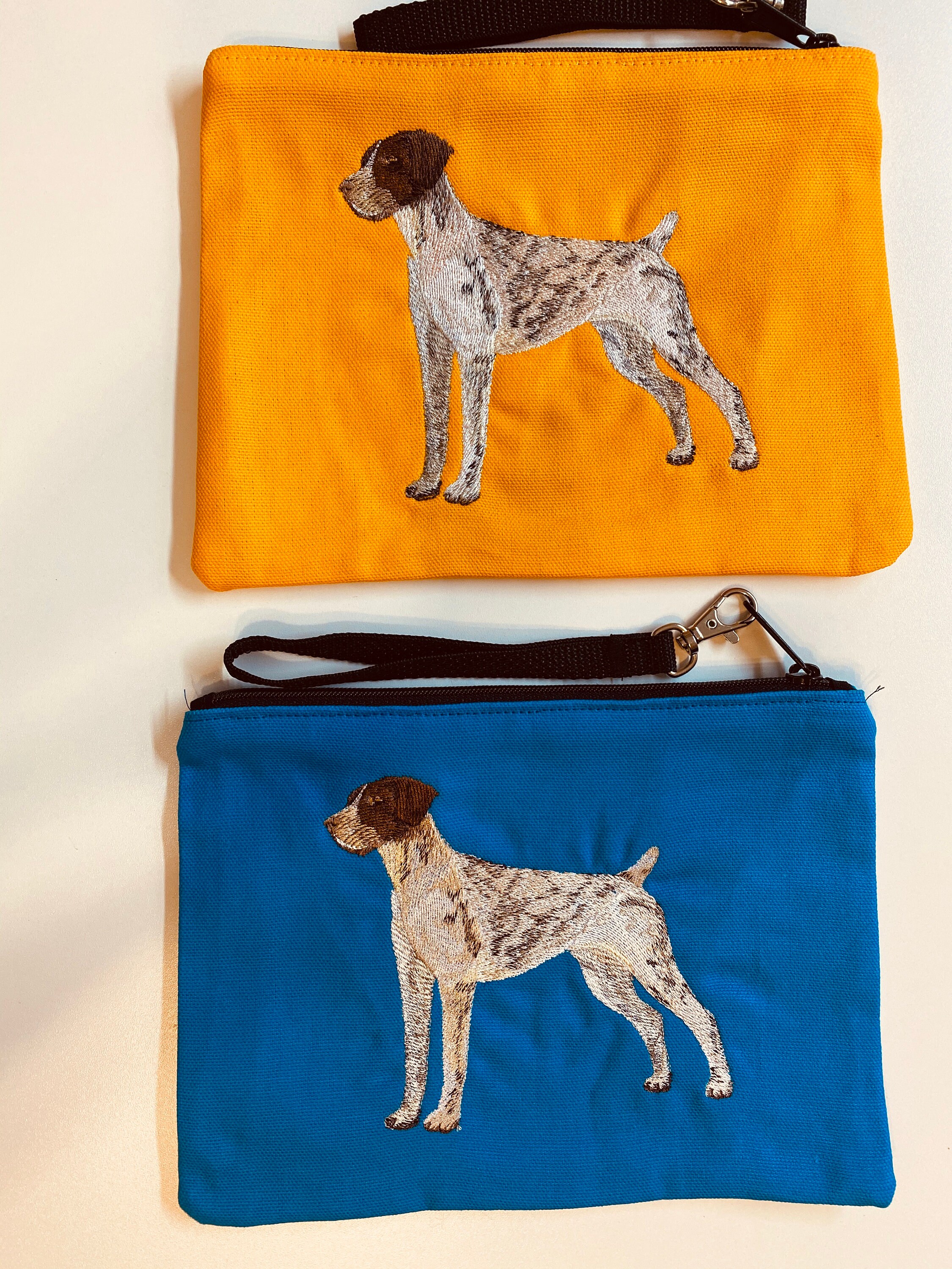 German Shorthaired Pointer embroidered wristlet, lined, with zipper ...