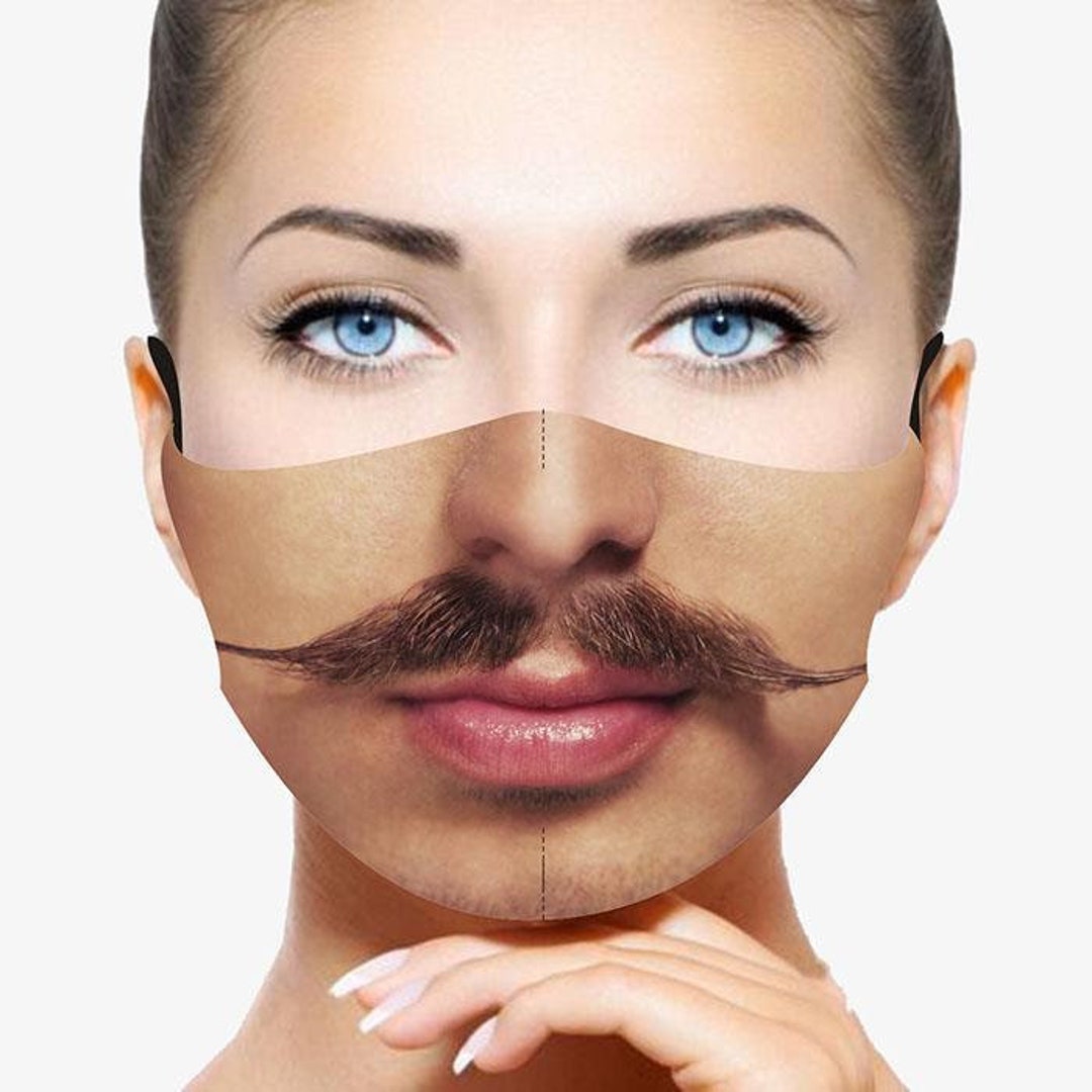 Stay Safe Reusable, Washable Face Mask Mustache With Tie-able Ear Loops ...