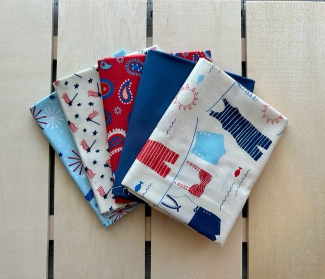 Red, White and Blue Curated Fat Quarter Bundle 5 Fat Quarters - Etsy