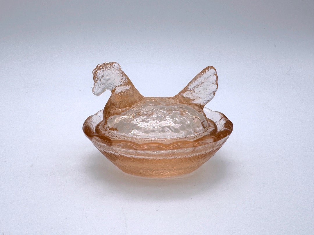 Pink Clear Glass Vintage Style Mini Nesting Chicken Hen Salt Cellar ...