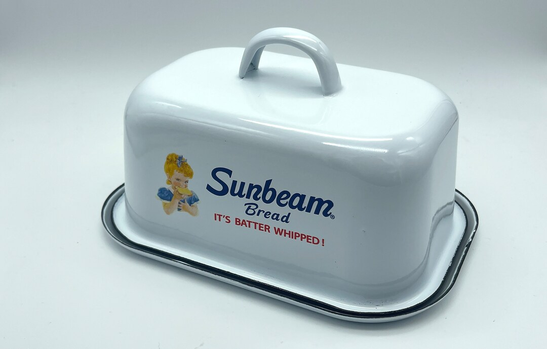 Large White Sunbeam Bread Enamelware Farmhouse Butter Dish Metal ...