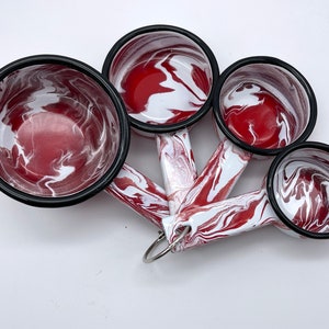 Amazing RED & White Marbled Splatter Enamelware Measuring Cups 1/4 - 1/ ...