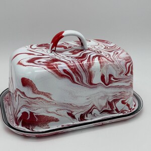 Amazing Cobalt Red Marbled Splatter Enamelware Metal Butter Dish ...