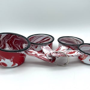 Amazing RED & White Marbled Splatter Enamelware Measuring Cups 1/4 - 1/ ...