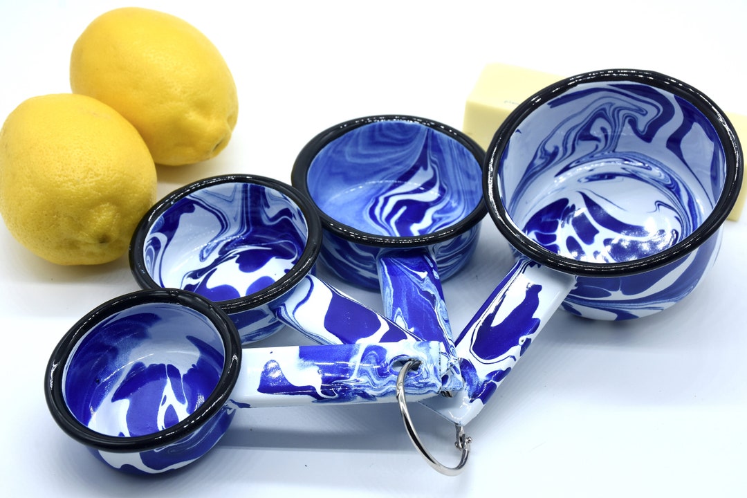 Amazing Cobalt Blue & White Marbled Splatter Enamelware Measuring Cups ...