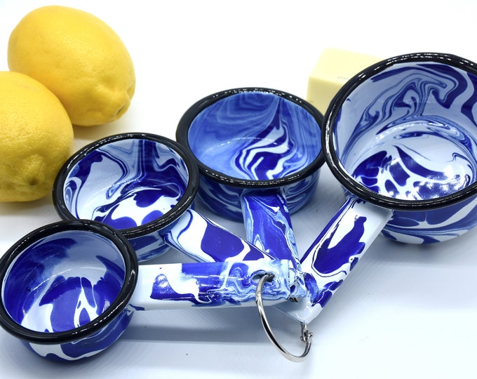 Amazing Cobalt Blue & White Marbled Splatter Enamelware Measuring Cups ...
