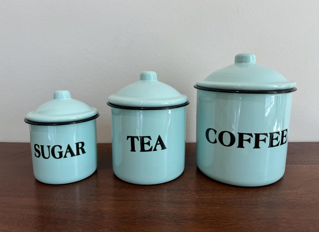 Aqua Seafoam Green Vintage Style Enamelware Metal Nesting Kitchen ...