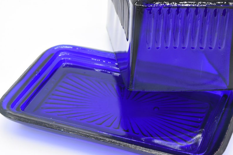 Large Transparent Cobalt Blue Clear Glass Textured Farmhouse Butter ...