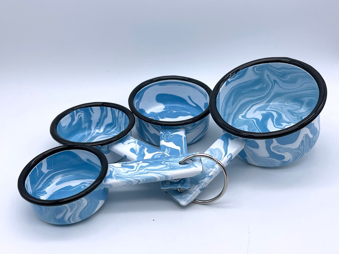 Amazing Light Blue Teal & White Marbled Splatter Enamelware Measuring ...