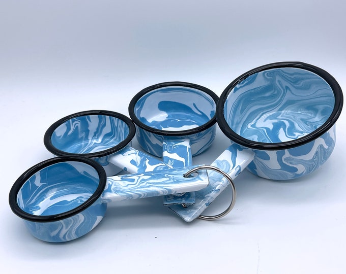 Amazing Light Blue Teal & White Marbled Splatter Enamelware Measuring ...