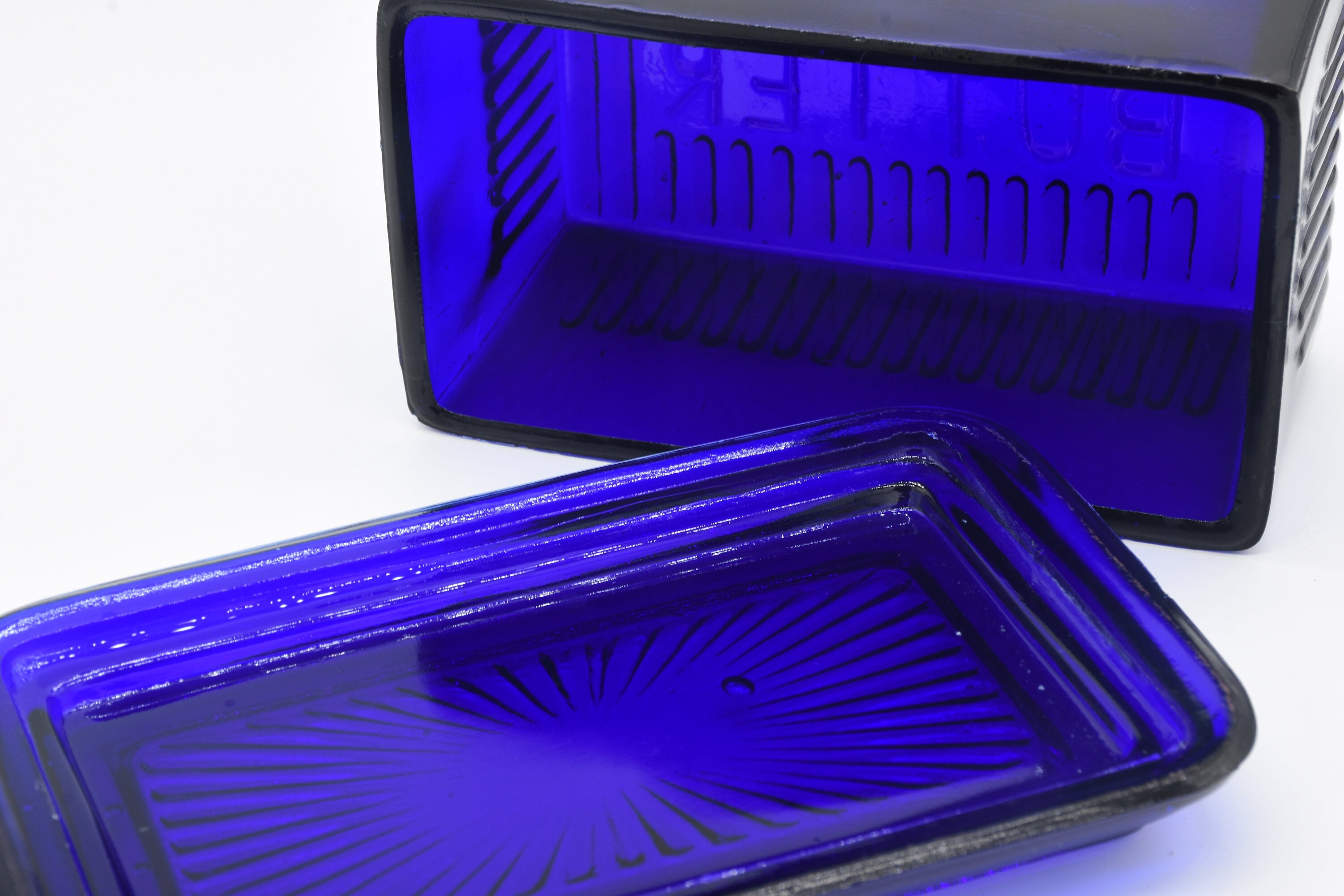Large Transparent Cobalt Blue Clear Glass Textured Farmhouse Butter ...