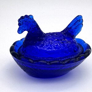 Cobalt Blue Glass Vintage Style Mini Nesting Chicken Hen Salt Cellar ...