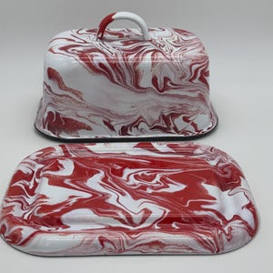 Amazing Cobalt Red Marbled Splatter Enamelware Metal Butter Dish ...