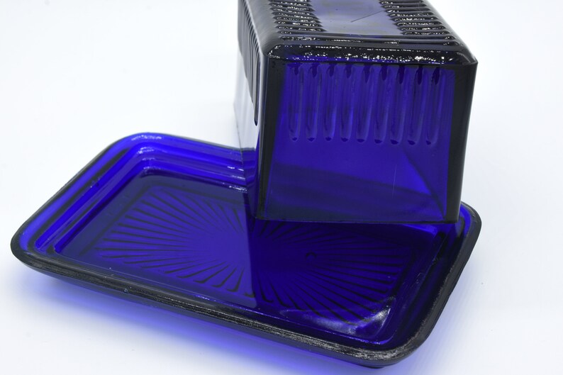 Large Transparent Cobalt Blue Clear Glass Textured Farmhouse Butter ...
