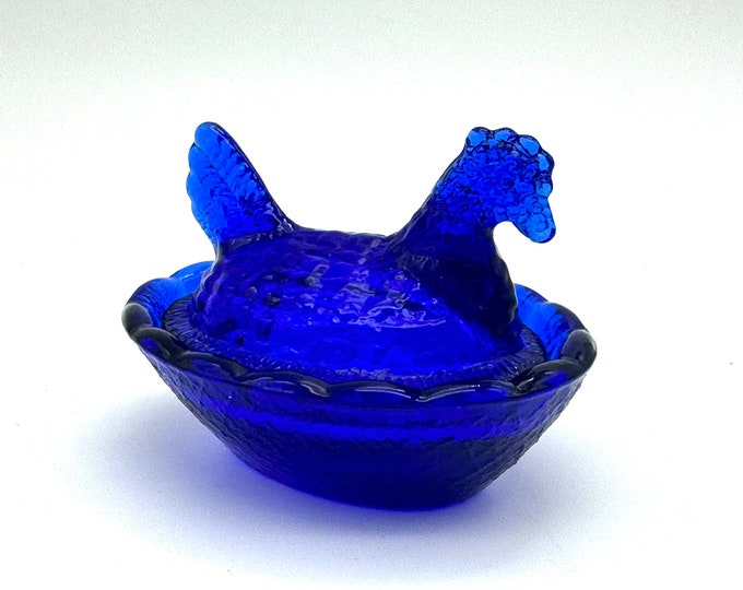 Cobalt Blue Glass Vintage Style Mini Nesting Chicken Hen Salt Cellar ...