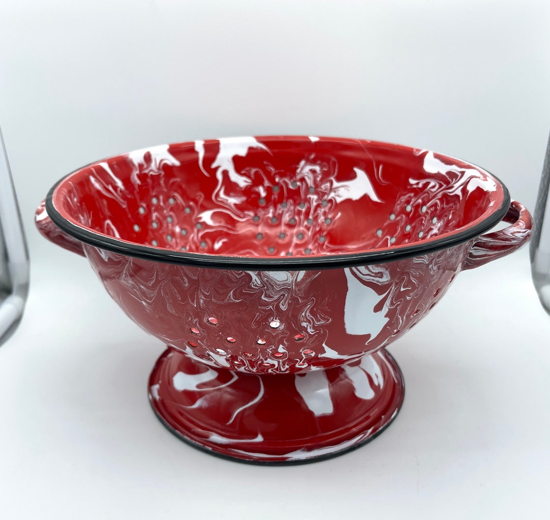 Amazing Red & White Marbled Splatter Enamelware Metal Pedestal - Etsy