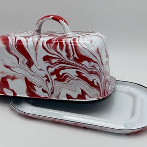 Amazing Cobalt Red Marbled Splatter Enamelware Metal Butter Dish ...