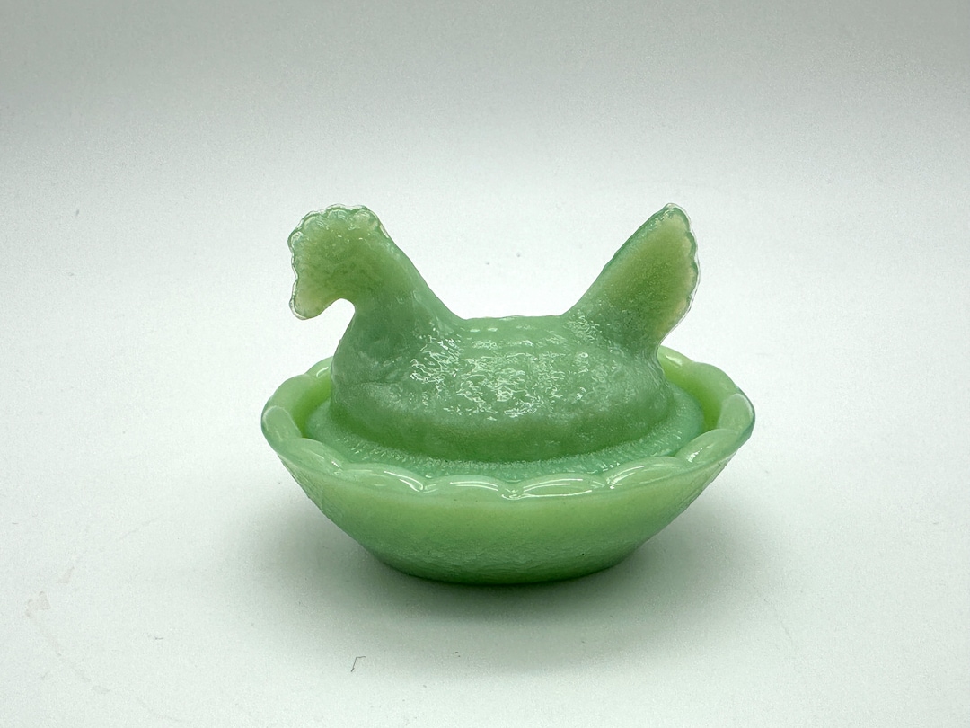 Jadeite Green Glass Vintage Style Mini Nesting Chicken Hen Salt Cellar ...