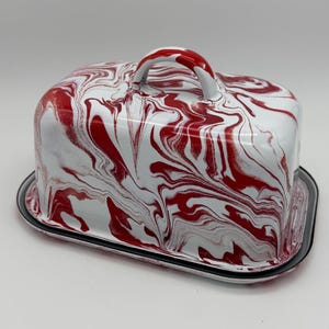 Amazing Cobalt Red Marbled Splatter Enamelware Metal Butter Dish ...
