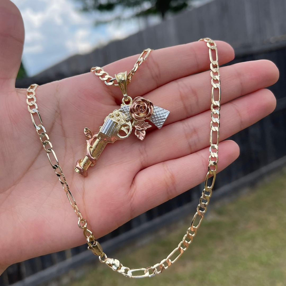 Gun Shape Necklace. Gold Plated 18K Necklace. Cadena De Dije De Pistola ...
