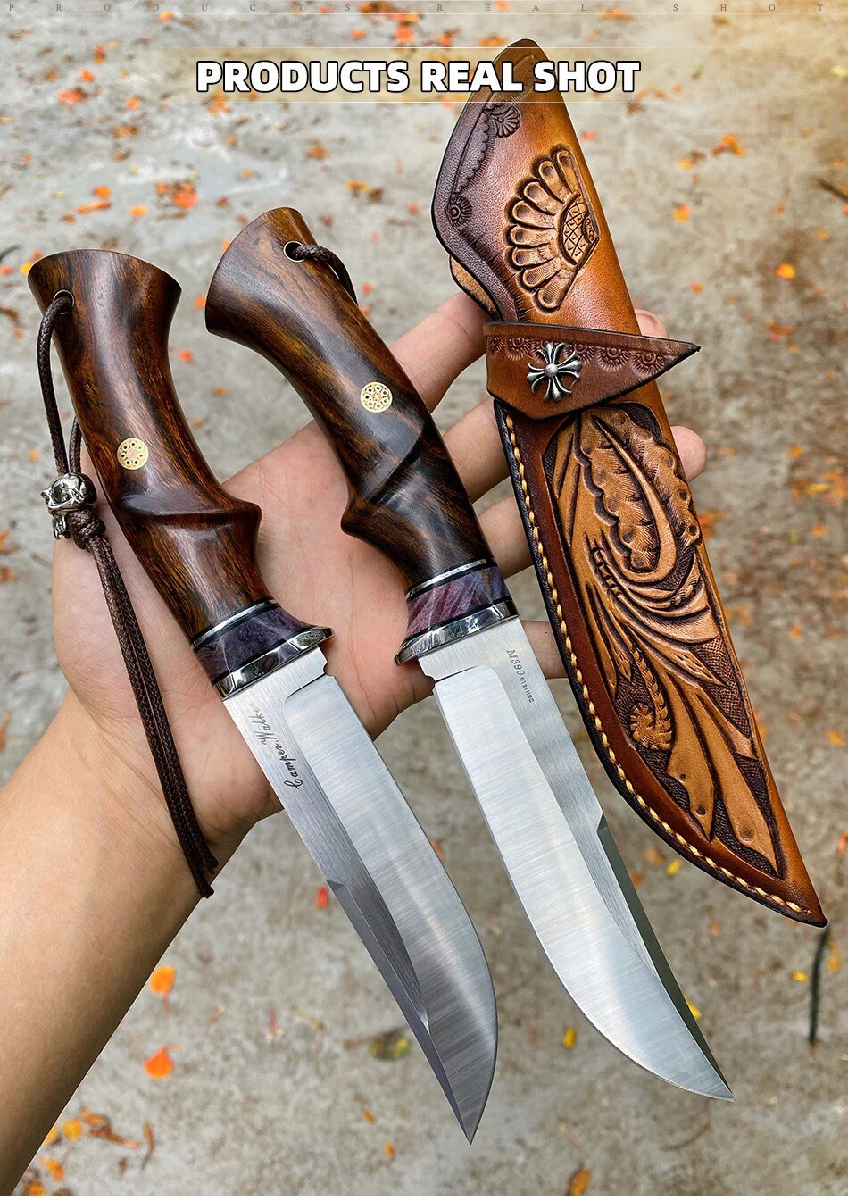 M390 Powder Steel Knife Fixed Blade, Wooden Handle Camping Knife ...