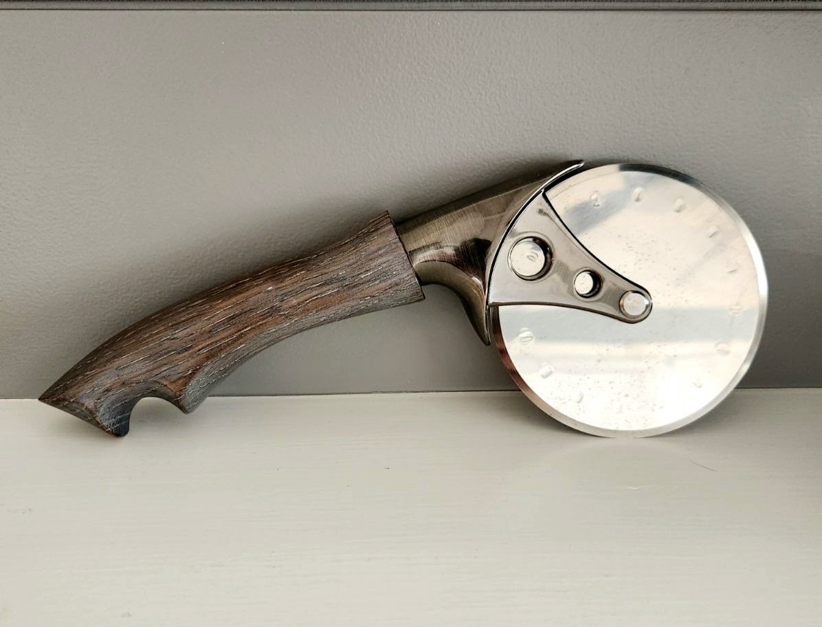 Handmade Wood Pizza Cutter - Heavy Duty- Lathe- Walnut Hickory Oak ...