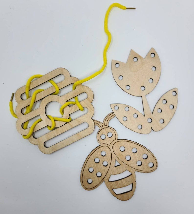 Nature Wood Lacing Cards Montessori Dexterity Educational Developmental ...