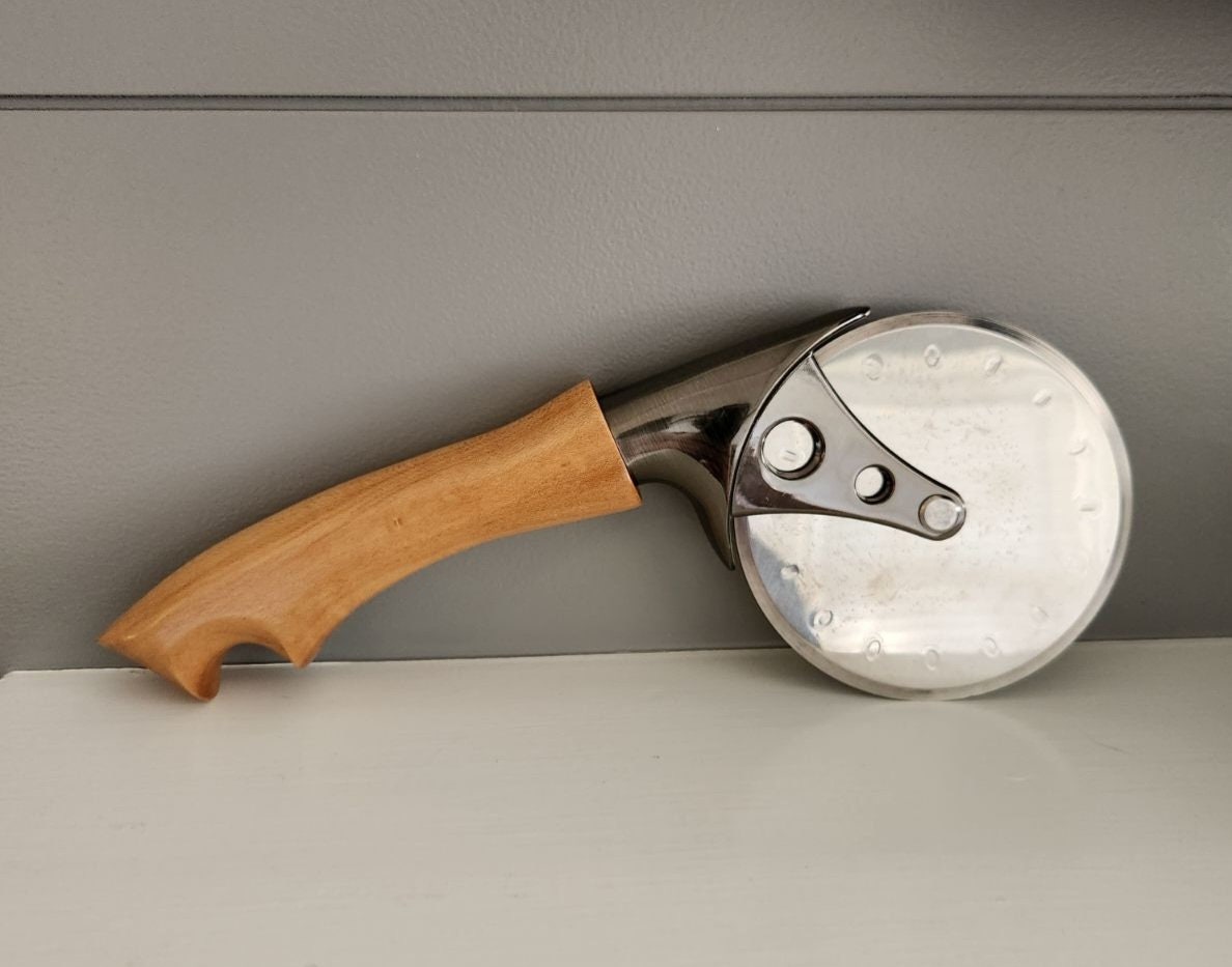 Handmade Wood Pizza Cutter - Heavy Duty- Lathe- Walnut Hickory Oak ...